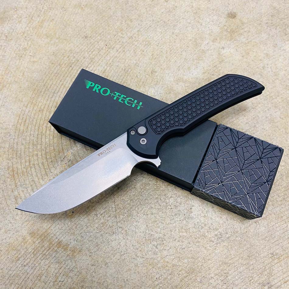 Protech MX105 Mordax Honeycomb Texturing Black Handle 3.25" Stonewash ...