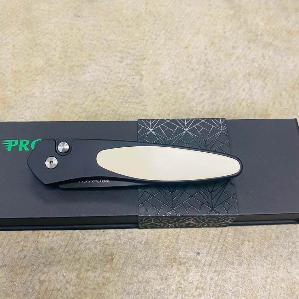Protech 3452 Newport 3" Tuxedo Black Blade Black Handle Ivory Micarta ...