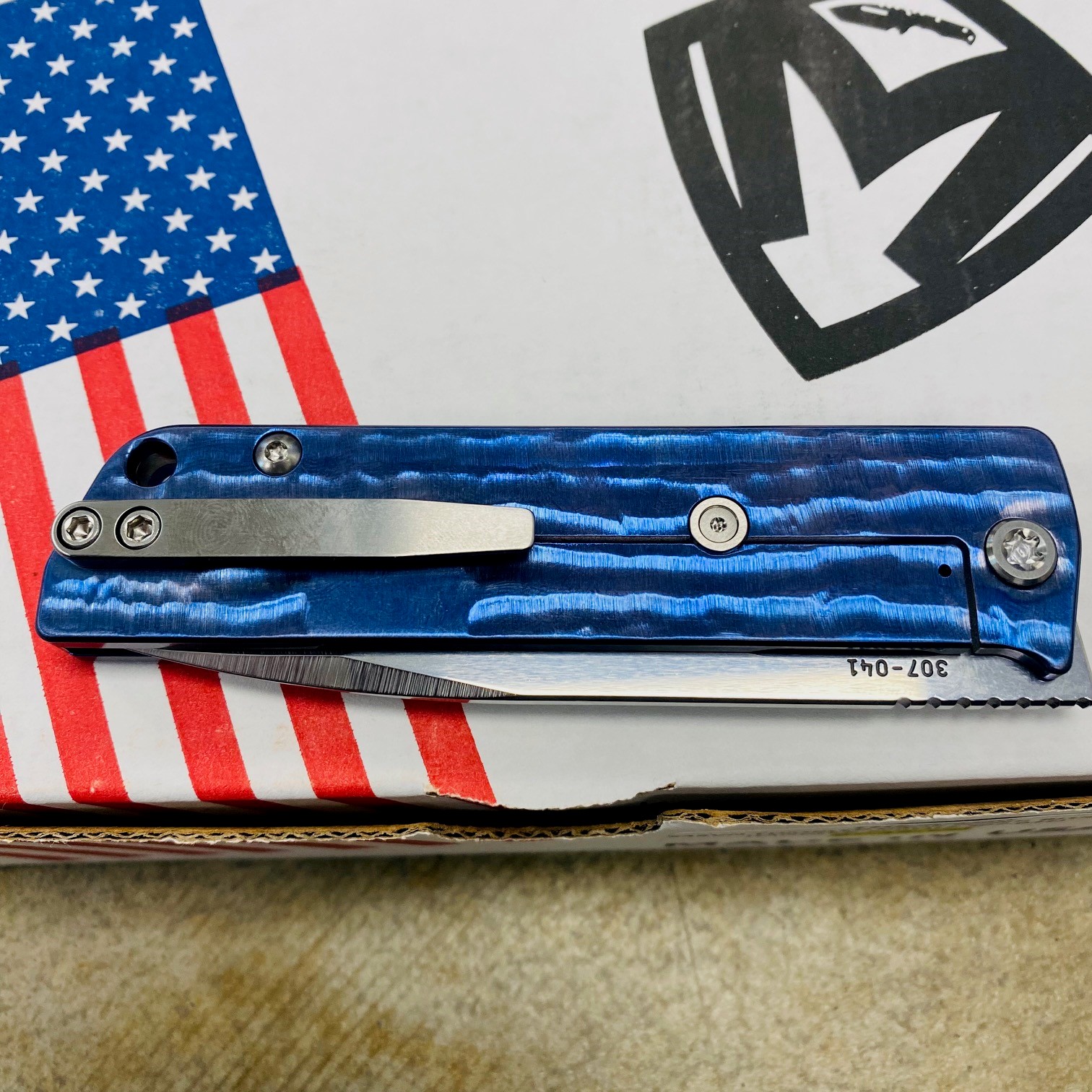 Medford Antik Front Flipper, S45VN Tumbled Drop Point, Blue Bark ...