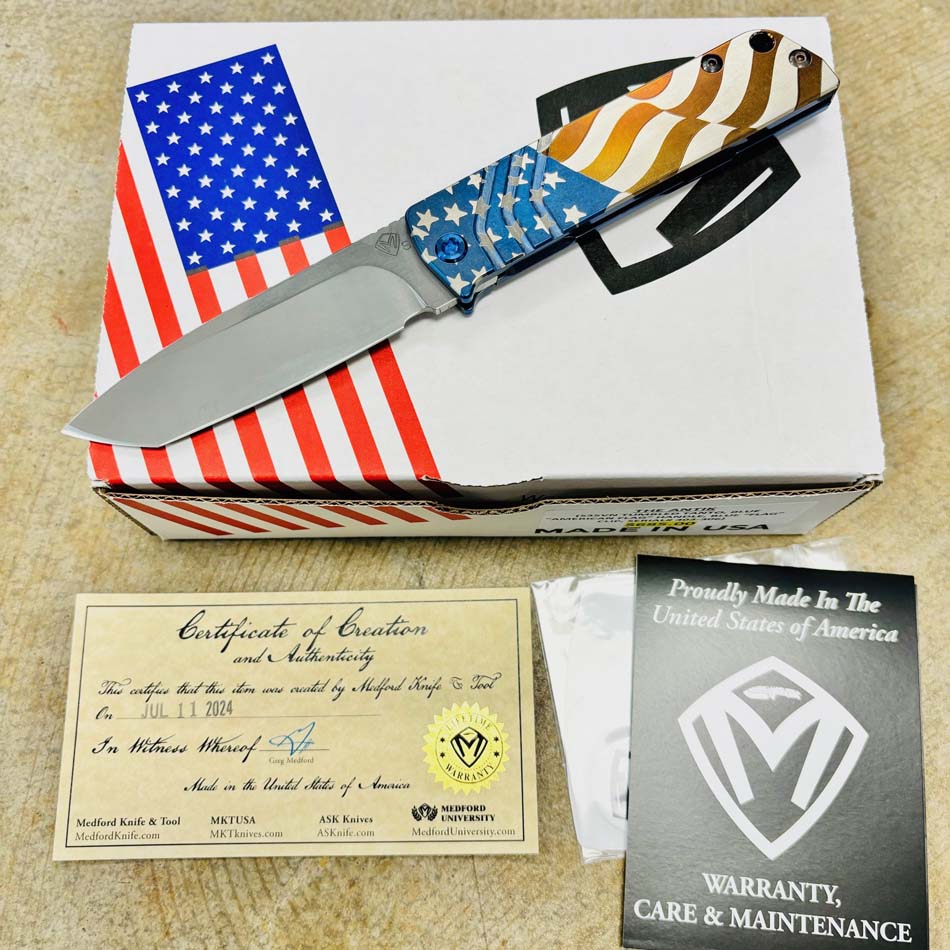 Medford Antik Front Flipper, S35VN Tumbled TANTO, Blue American Flag ...